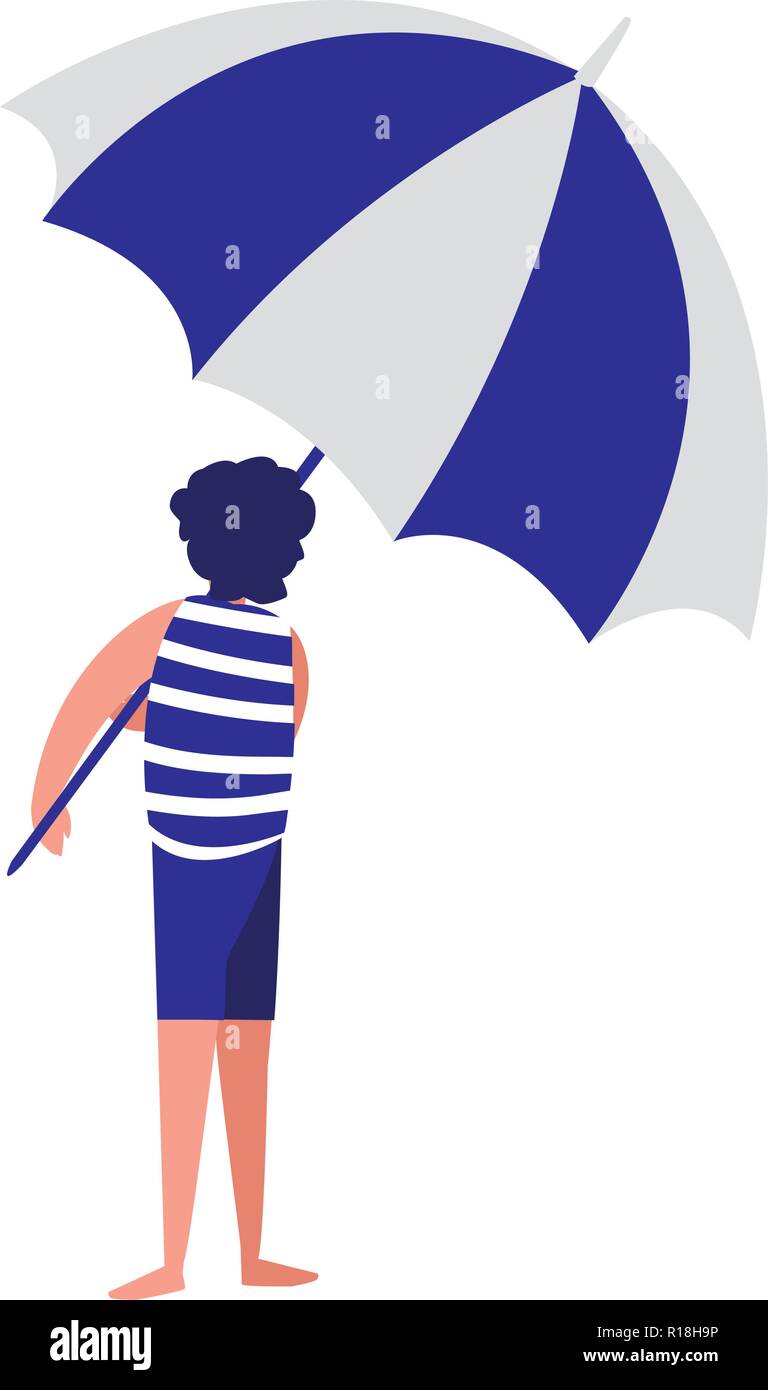 man holding a beach parasol over white background, vector illustration ...