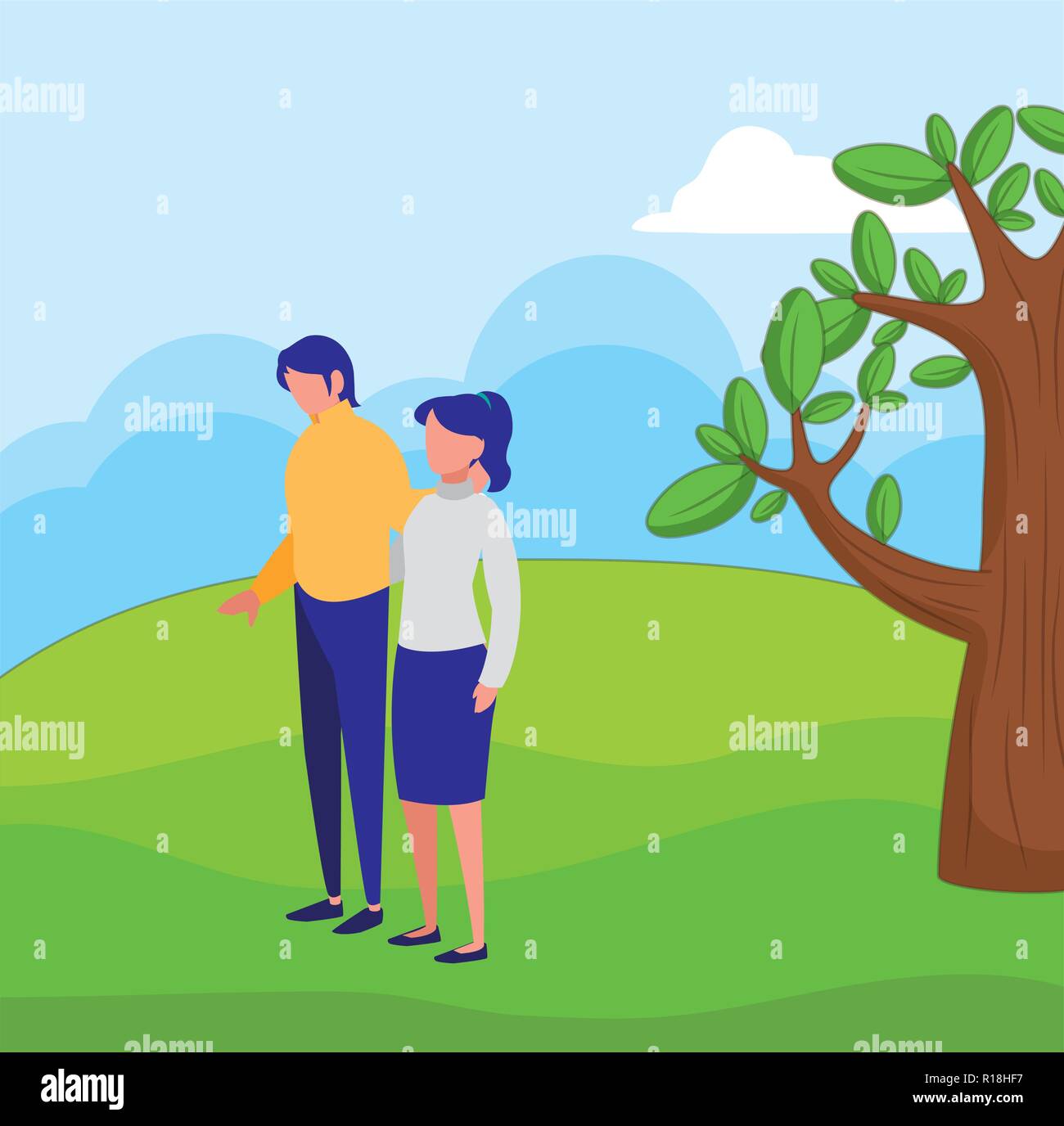 avatar couple icon over landscape background, vector illustration Stock ...
