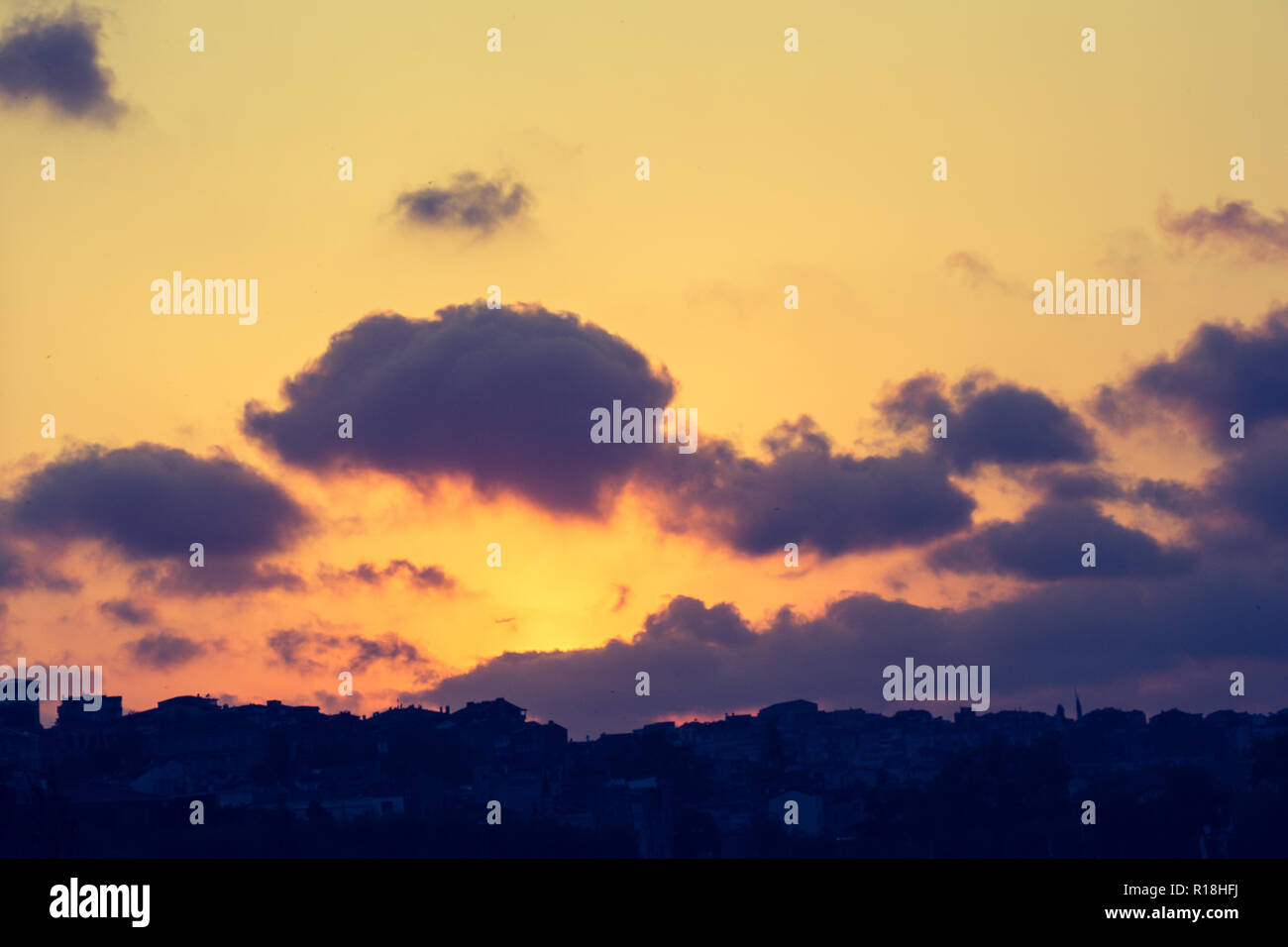 Dramatic colorful cloudy sky with picturesque clouds lit by sunset ...