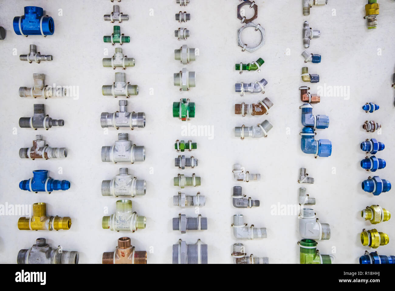 Pipe with different sizes and colors displayed in workshop class on the ...