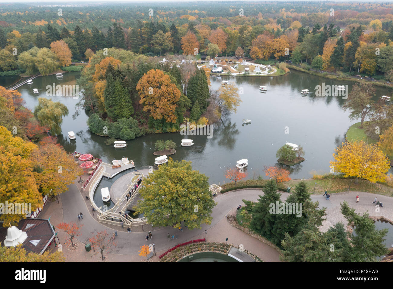 Aerial view on Gondoletta ride seen from Pagode attraction in Efteling ...