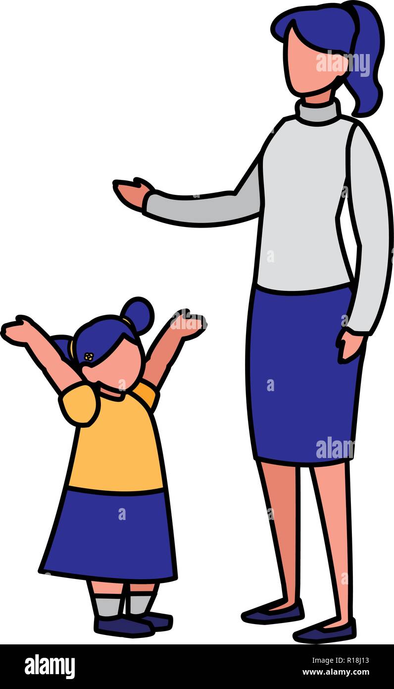 Mother with her daughter over white background, vector illustration ...