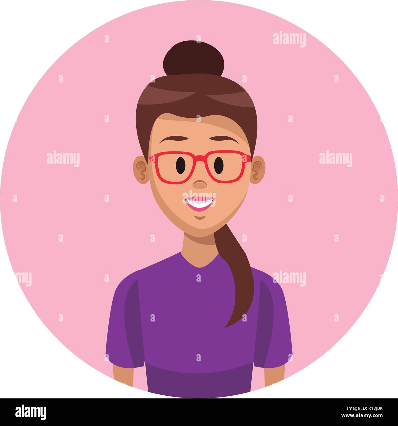 Woman with glasses profile cartoon round icon vector illustration ...