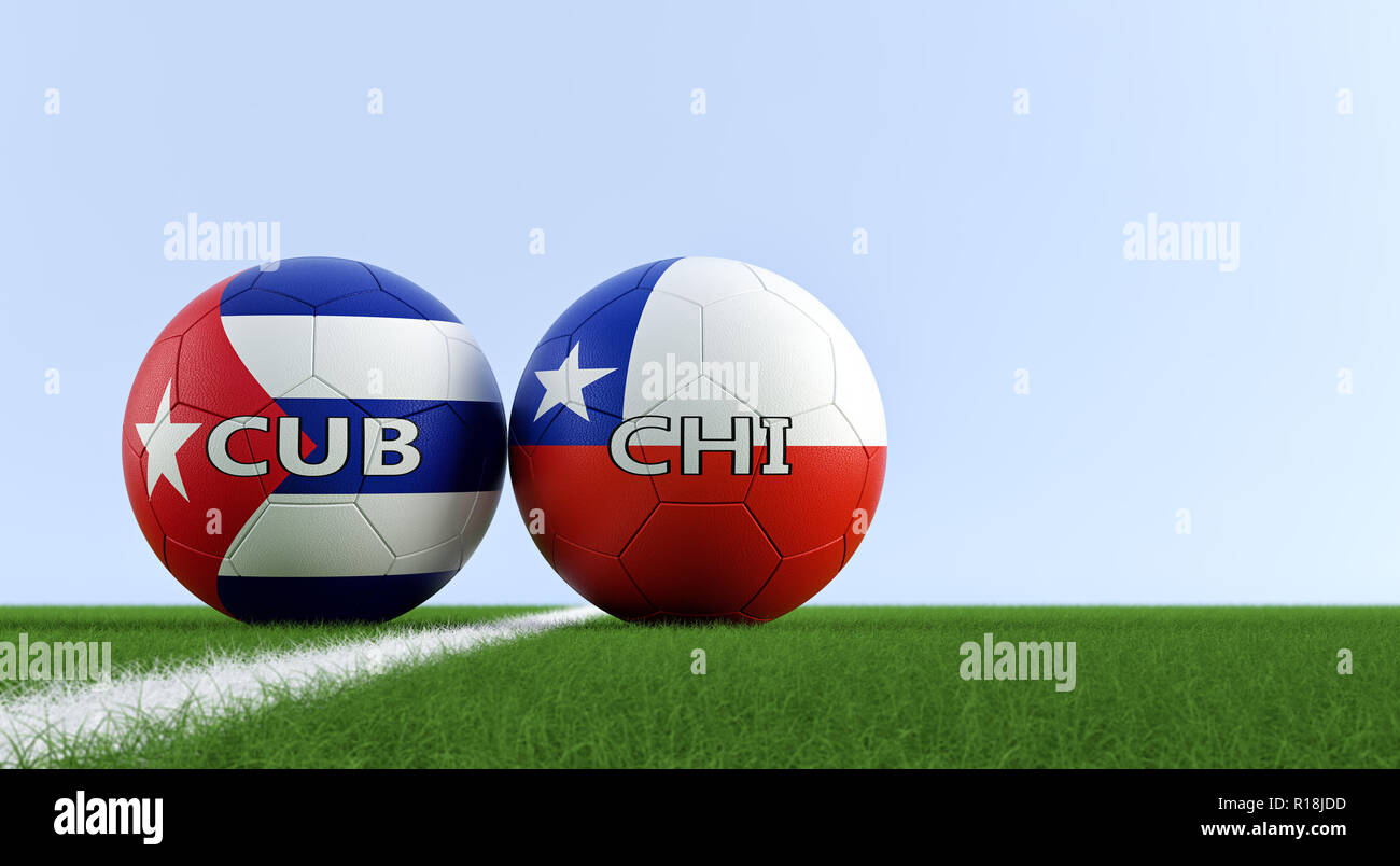 Cuba vs. Chile Soccer Match - Soccer balls in Cuba and Chile national ...