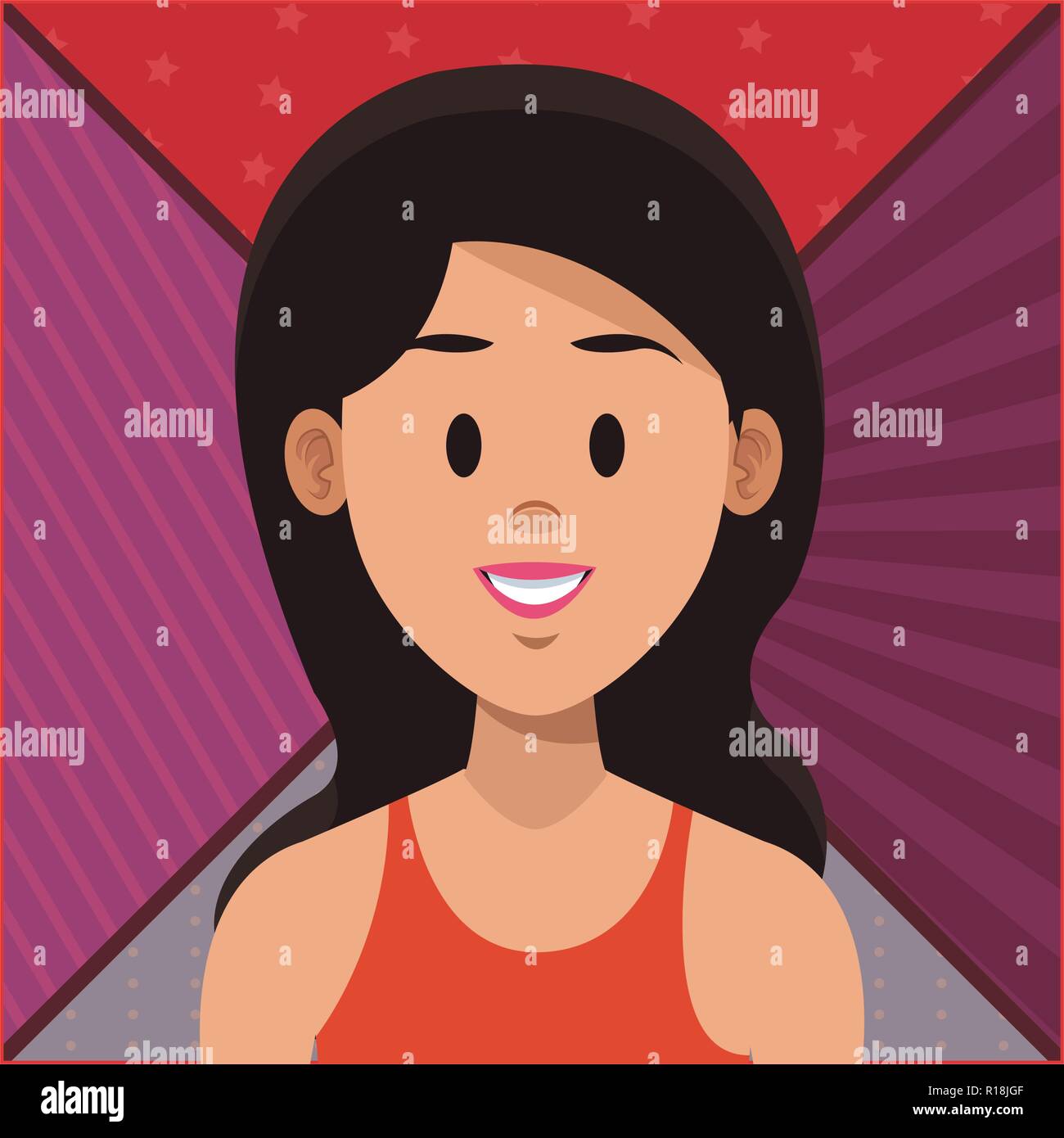 Woman profile cartoon on flowers and leaves wreath ornament over ...