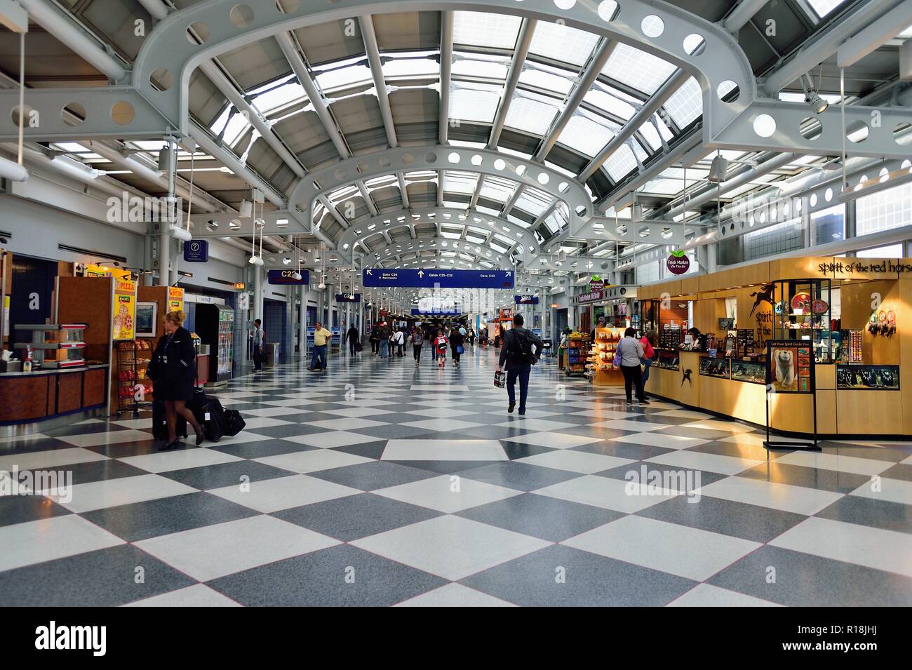 Chicago, Illinois, USA. Terminal concourse at O'Hare INternational ...