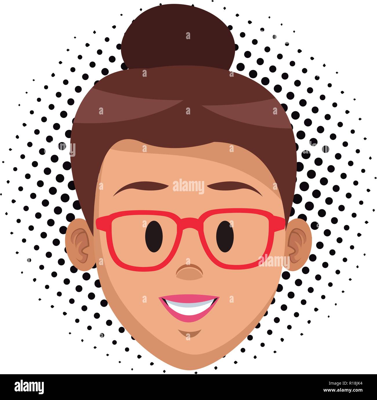 Woman face with glasses cartoon over dotted background vector ...