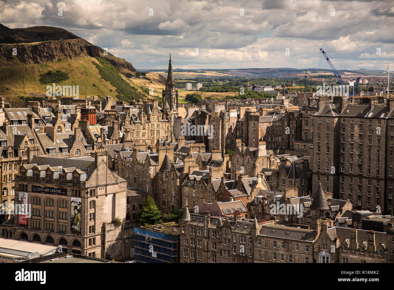 View of Old Town Edinburgh with the extinct volcano Arthur's Seat ...