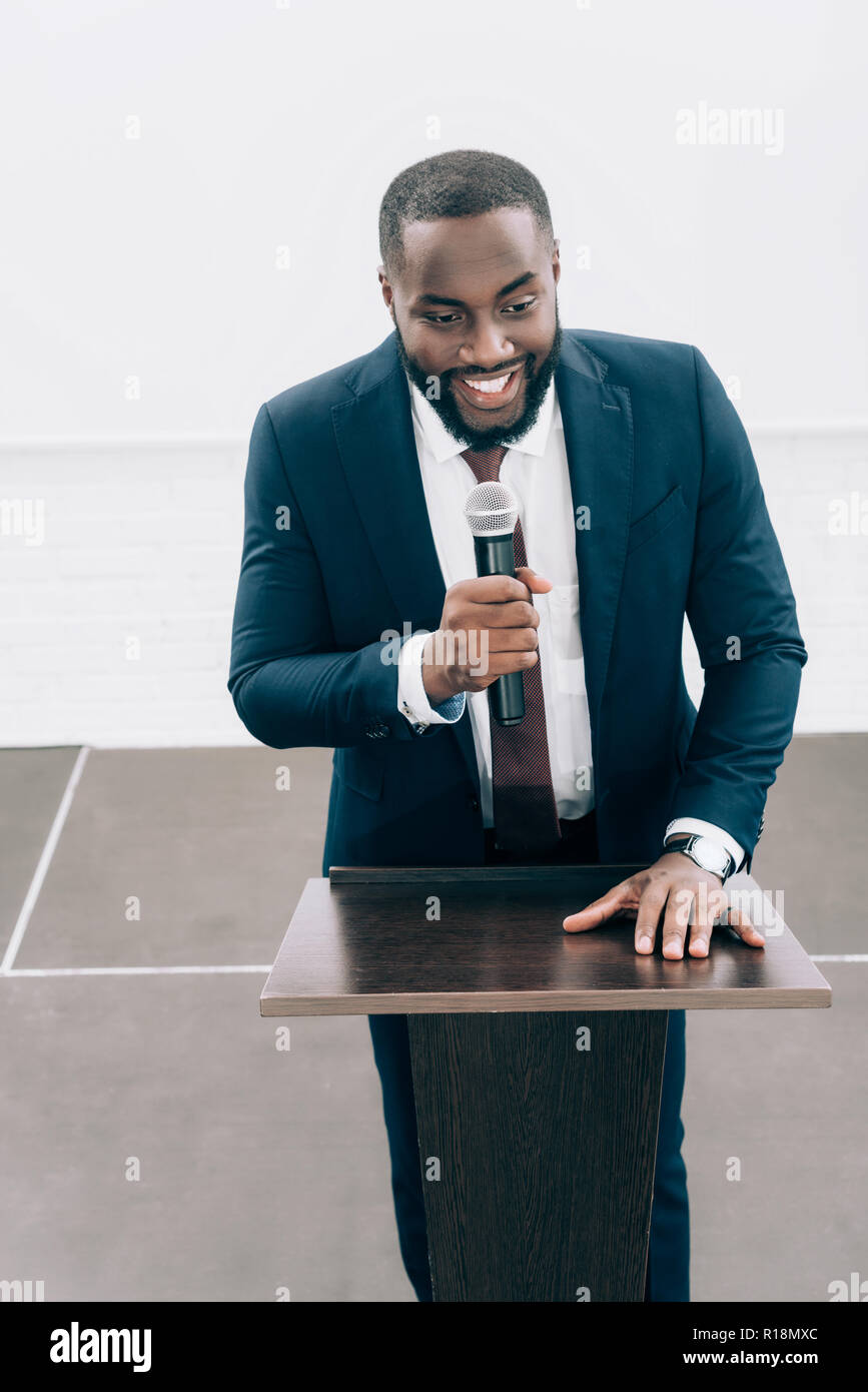 Young black man speech podium hi-res stock photography and images - Alamy