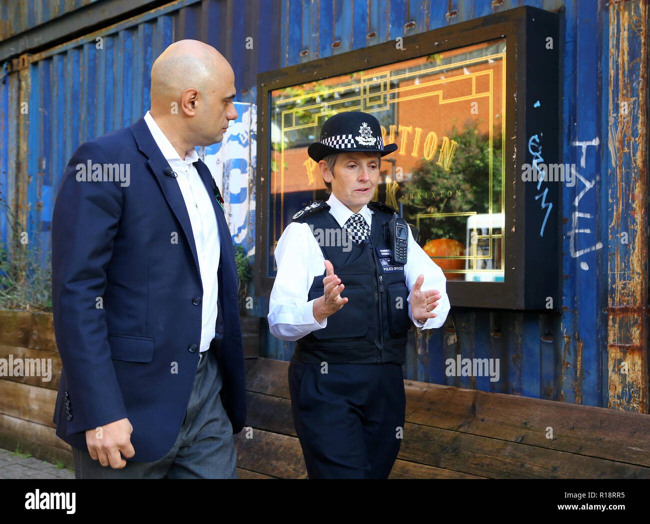 Home Secretary Sajid Javid and Metropolitan Police Commissioner ...