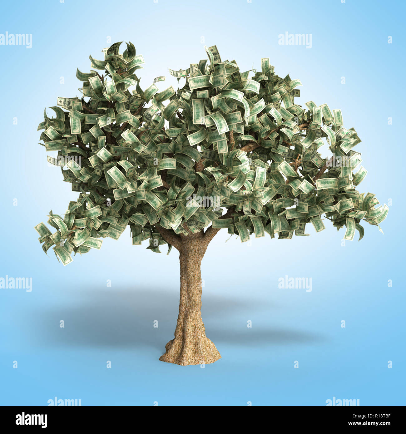 dollar tree with hundred dollar bills on gradient 3d illustration Stock ...