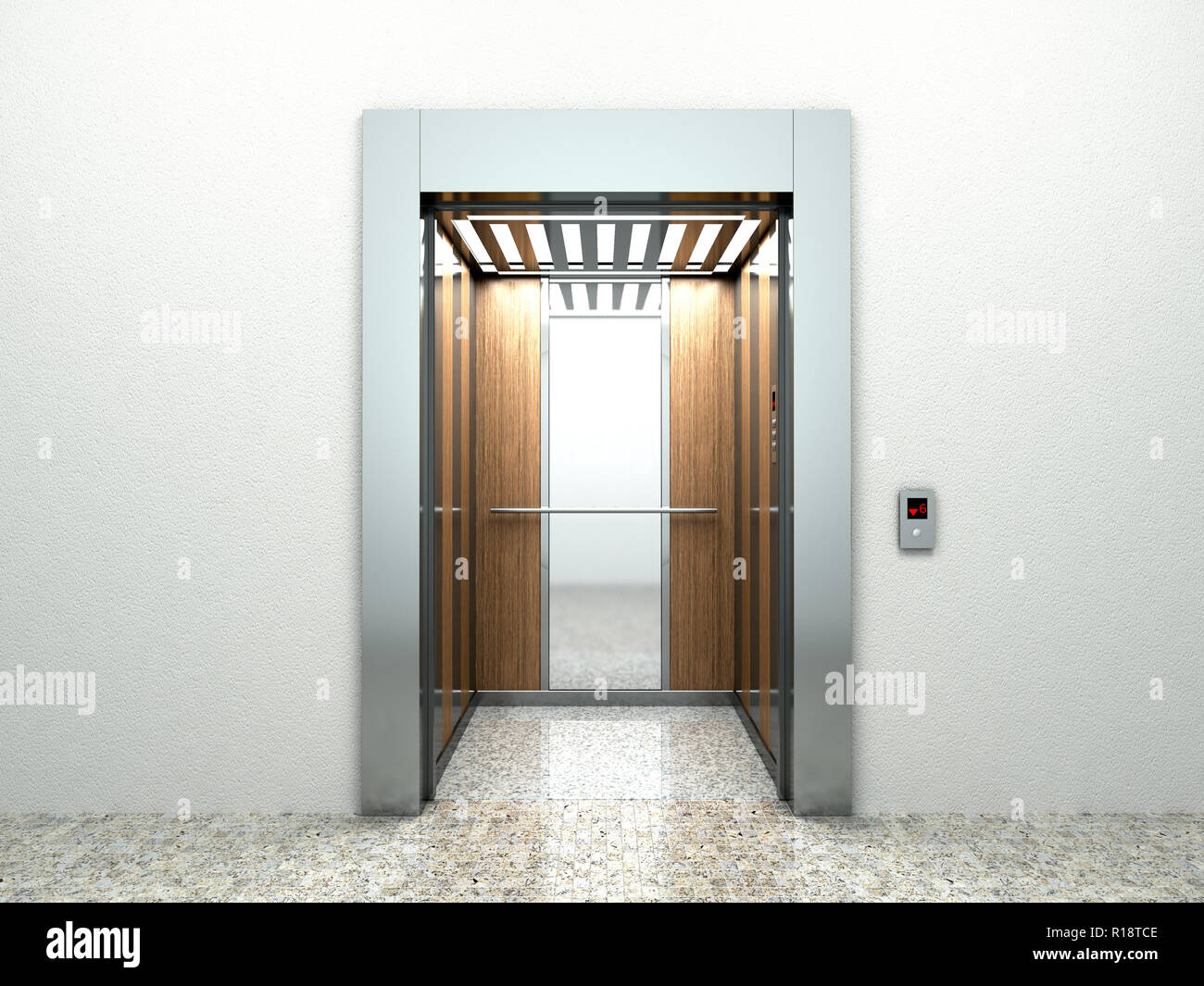 Realistic empty elevator hall interior with waiting lift marble floor ...