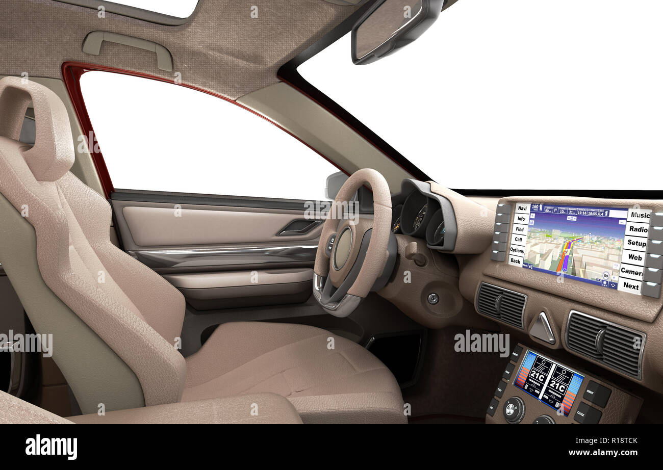 dashboard of modern brand new car with windows 3d render Stock Photo ...