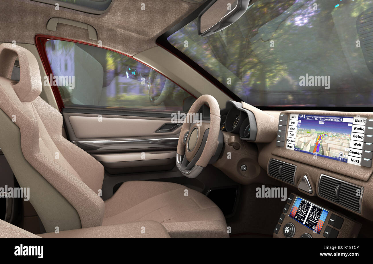 dashboard of modern brand new car with windows 3d render Stock Photo ...
