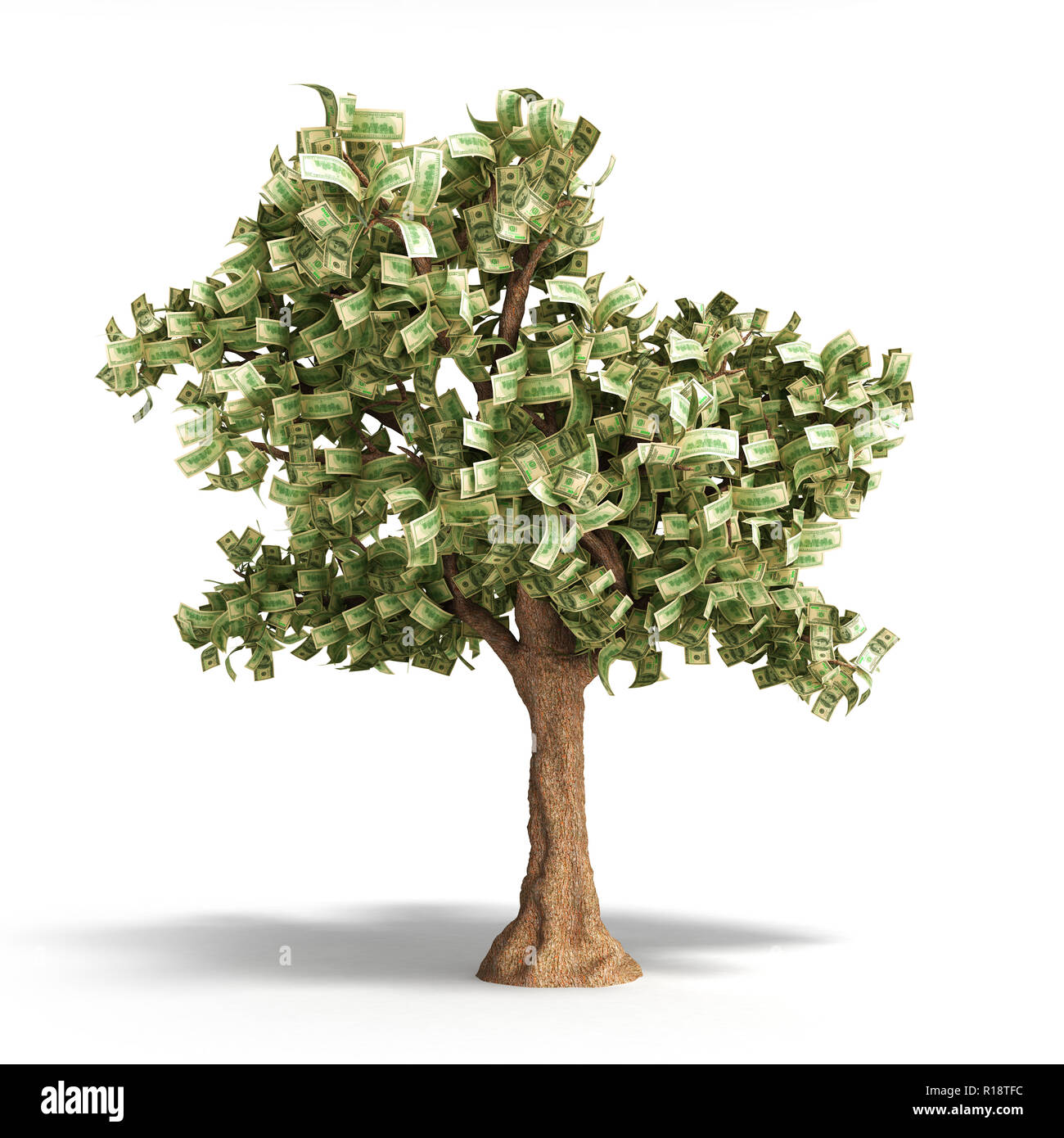 dollar tree with hundred dollar bills on white 3d illustration Stock ...