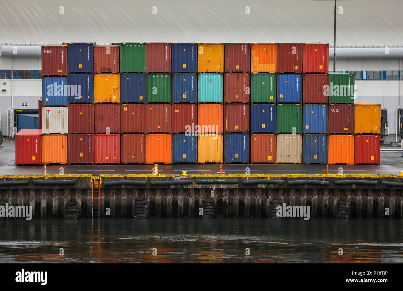 Stacked shipping containers at Sundahofn, Reykjavik Stock Photo - Alamy