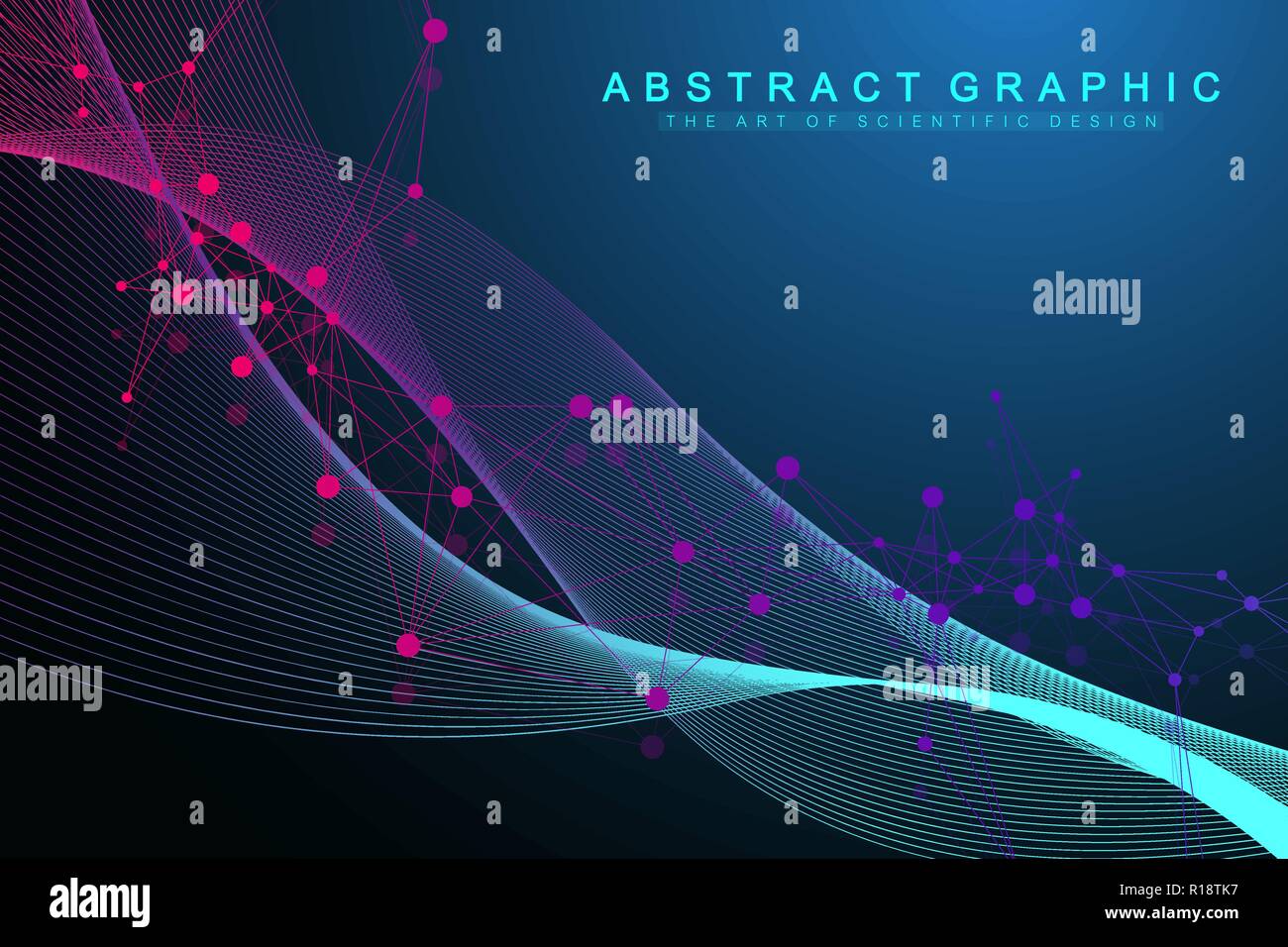 Geometric Abstract Background With Connected Lines And Dots Wave Flow Molecule And