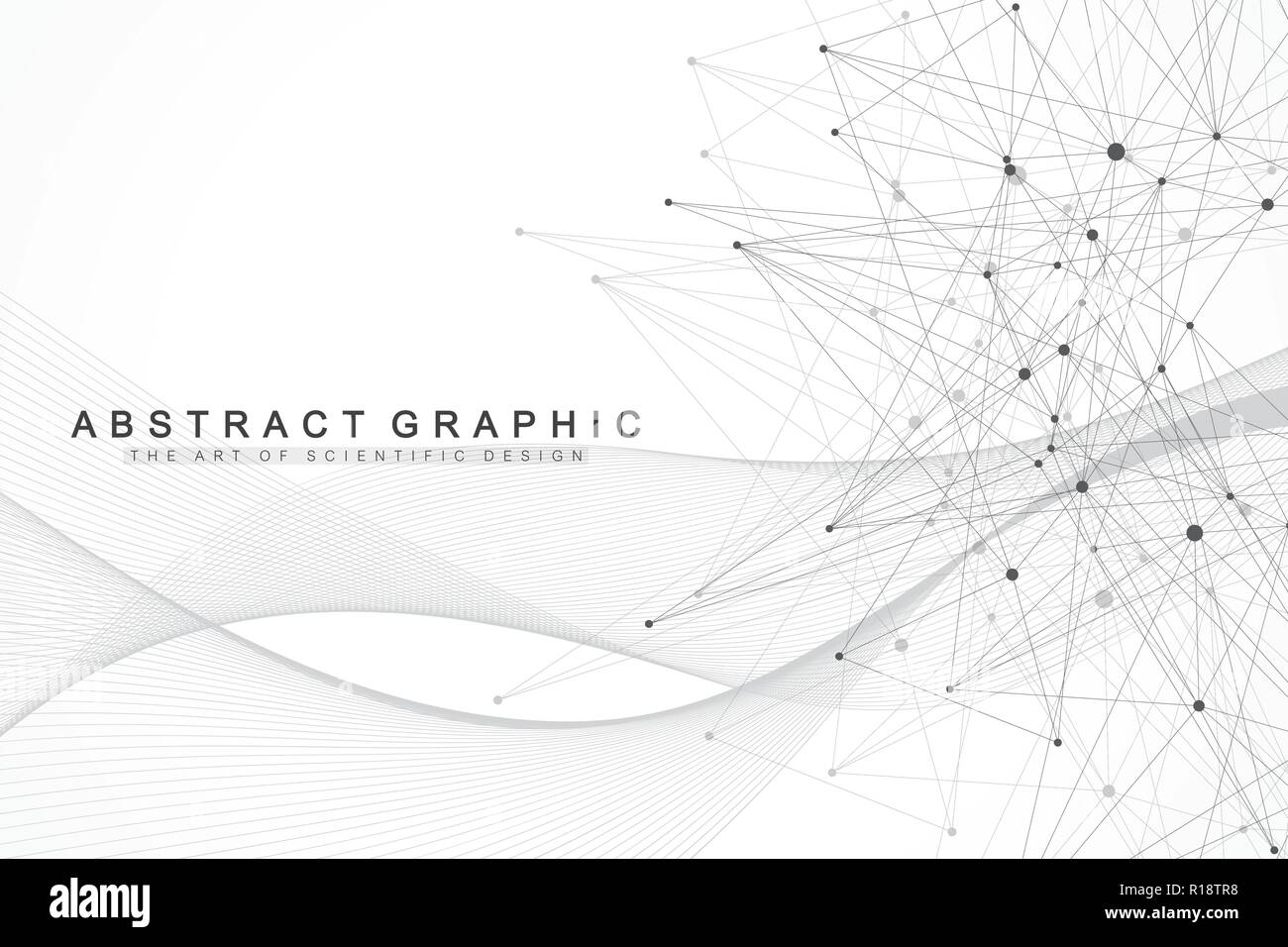 Geometric Abstract Background With Connected Lines And Dots Wave Flow Molecule And