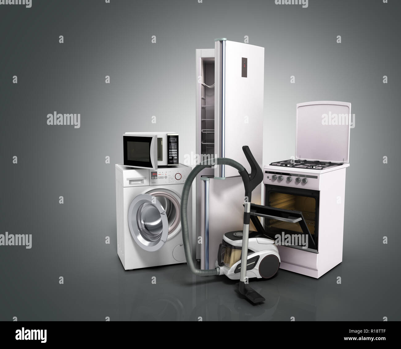 Home appliances Group of white refrigerator washing machine stove ...