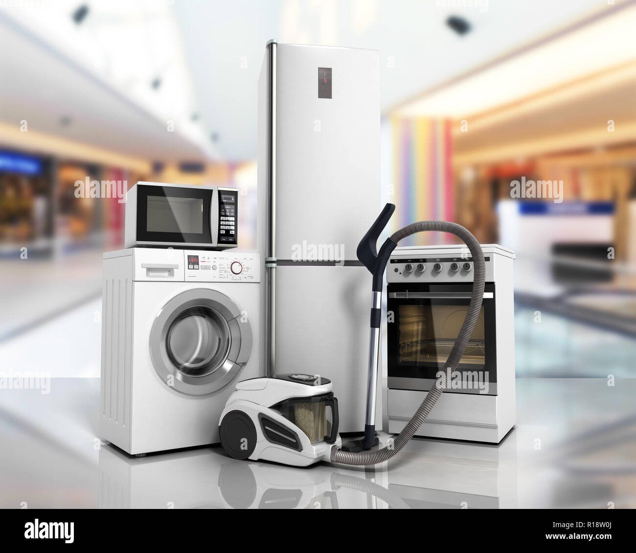 Home appliances Group of white refrigerator washing machine stove ...