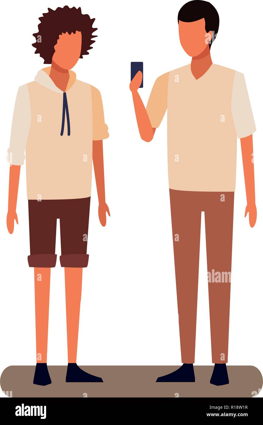 Male friends with smartphone and talking vector illustration graphic ...