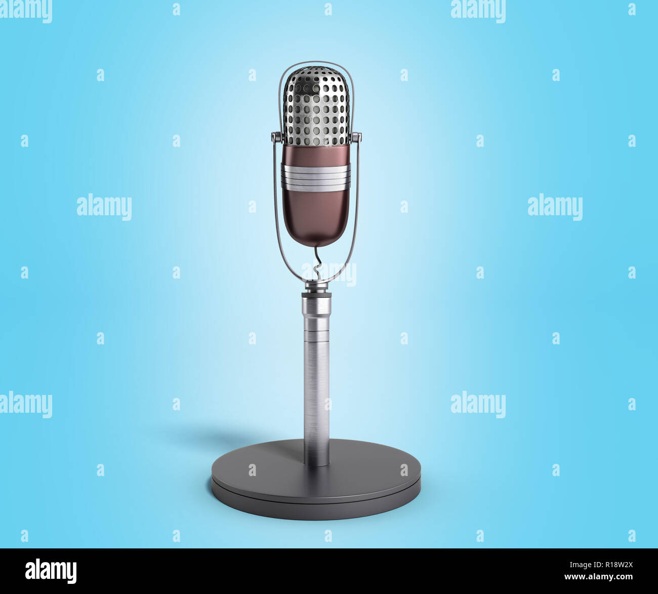 Vintage silver microphone on blue gradient background 3d render Stock ...