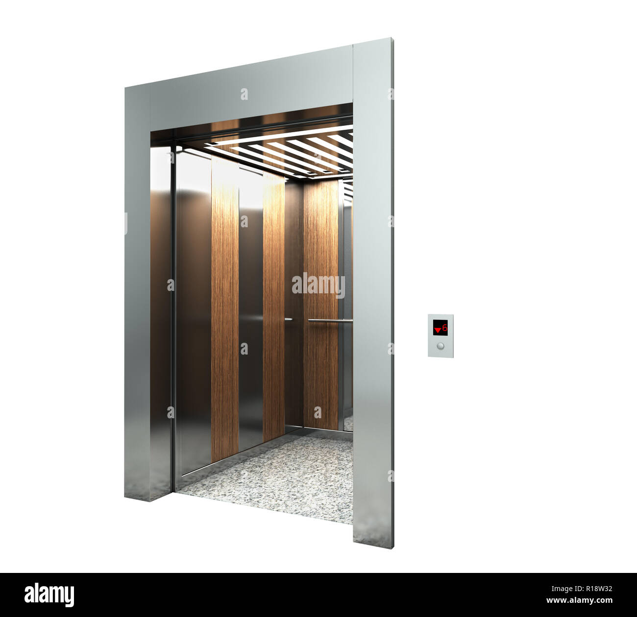 Realistic blank elevator hall interior with waiting lift marble floor ...