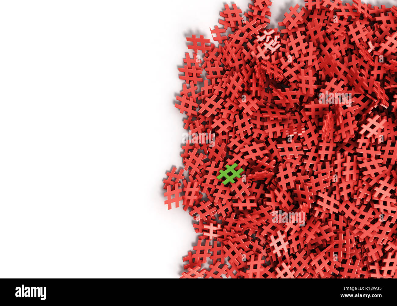 Infinite hash-tags isolated green on a plane original 3d rendering ...
