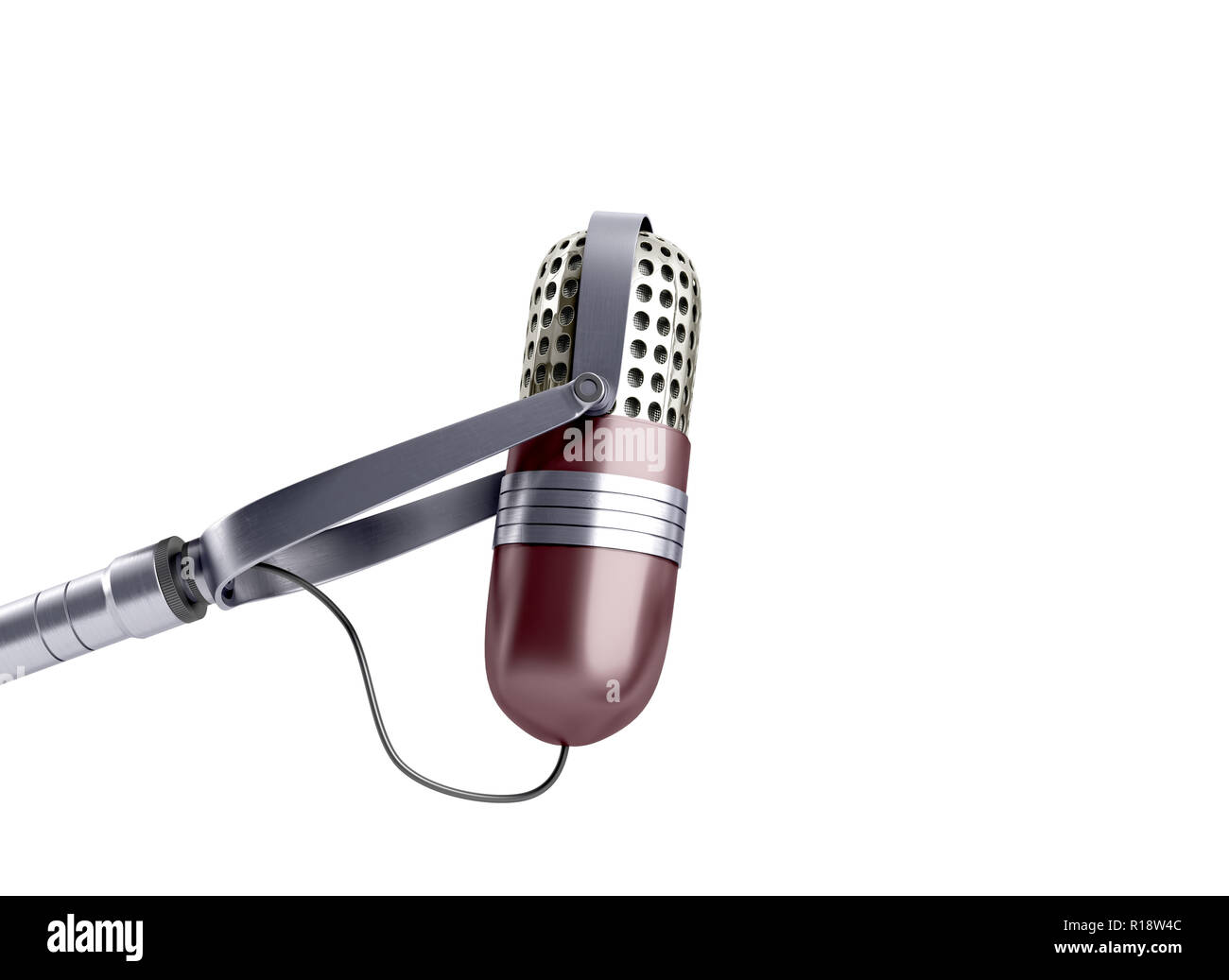 Vintage silver microphone close up on white background 3d render Stock ...