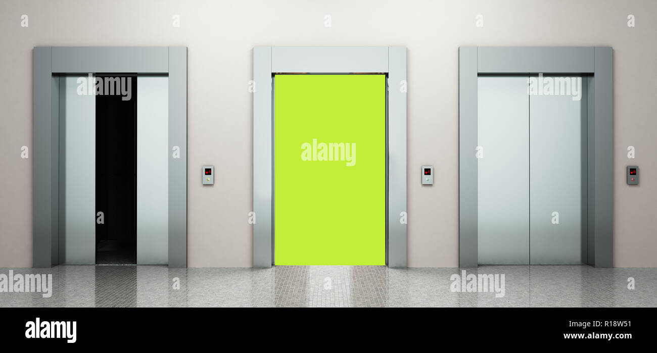 Realistic empty elevators hall interior with waiting lift marble floor ...