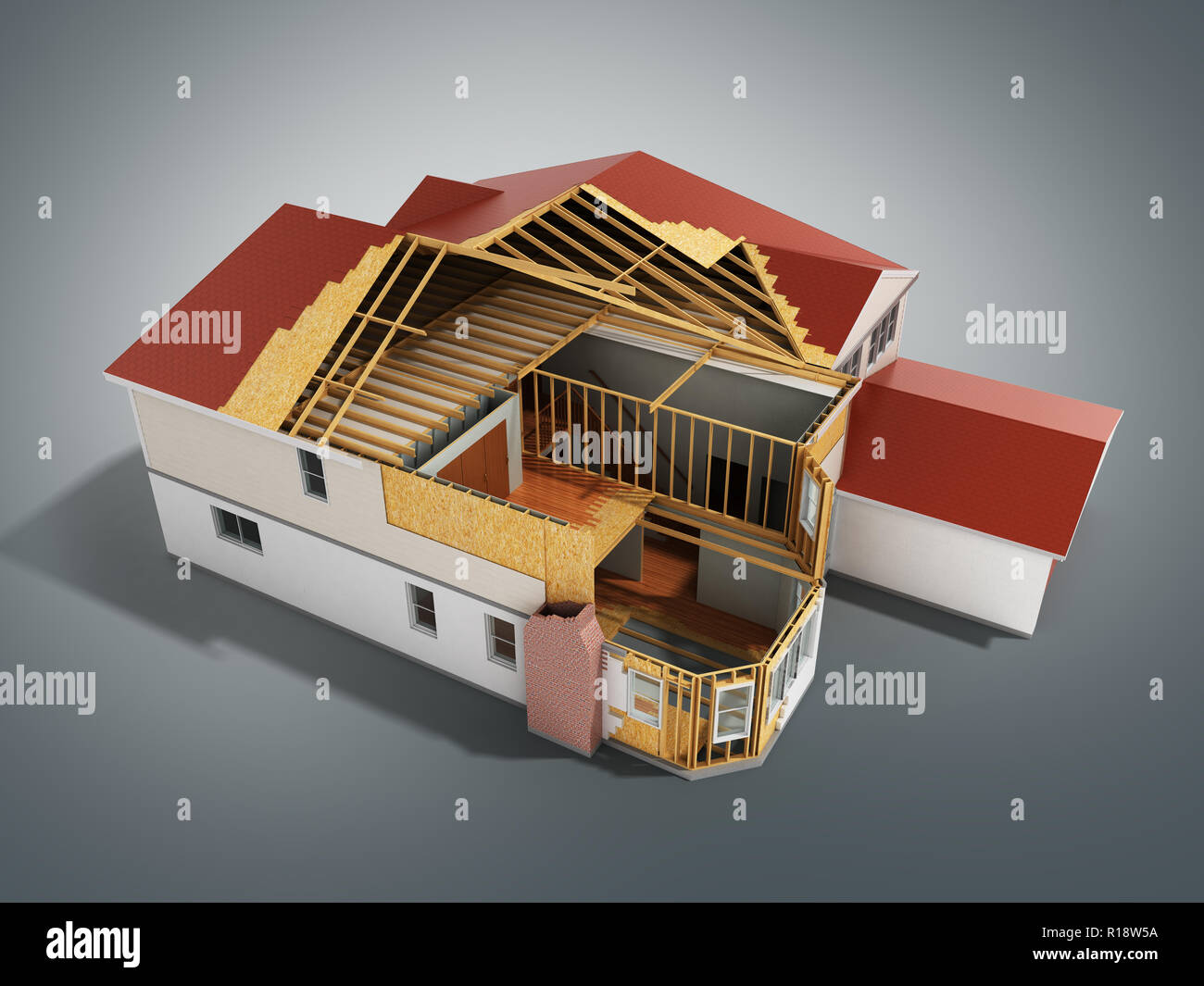 build House Three-dimensional image 3d render on grey background Stock ...