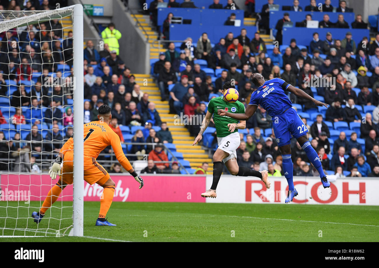 Brighton & Hove Albion's Lewis Dunk (centre) scores his side's first ...