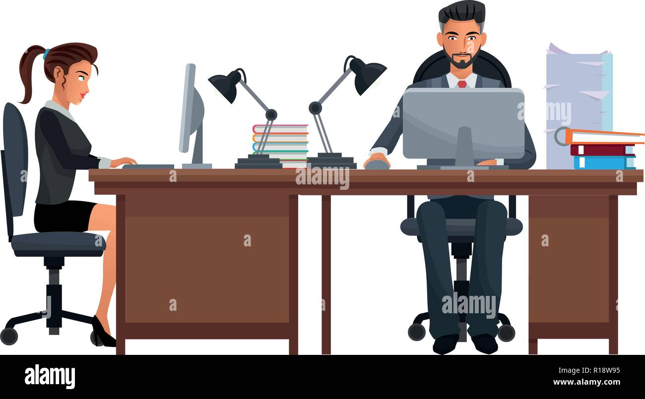 business coworkers executives working inside office cartoon vector ...