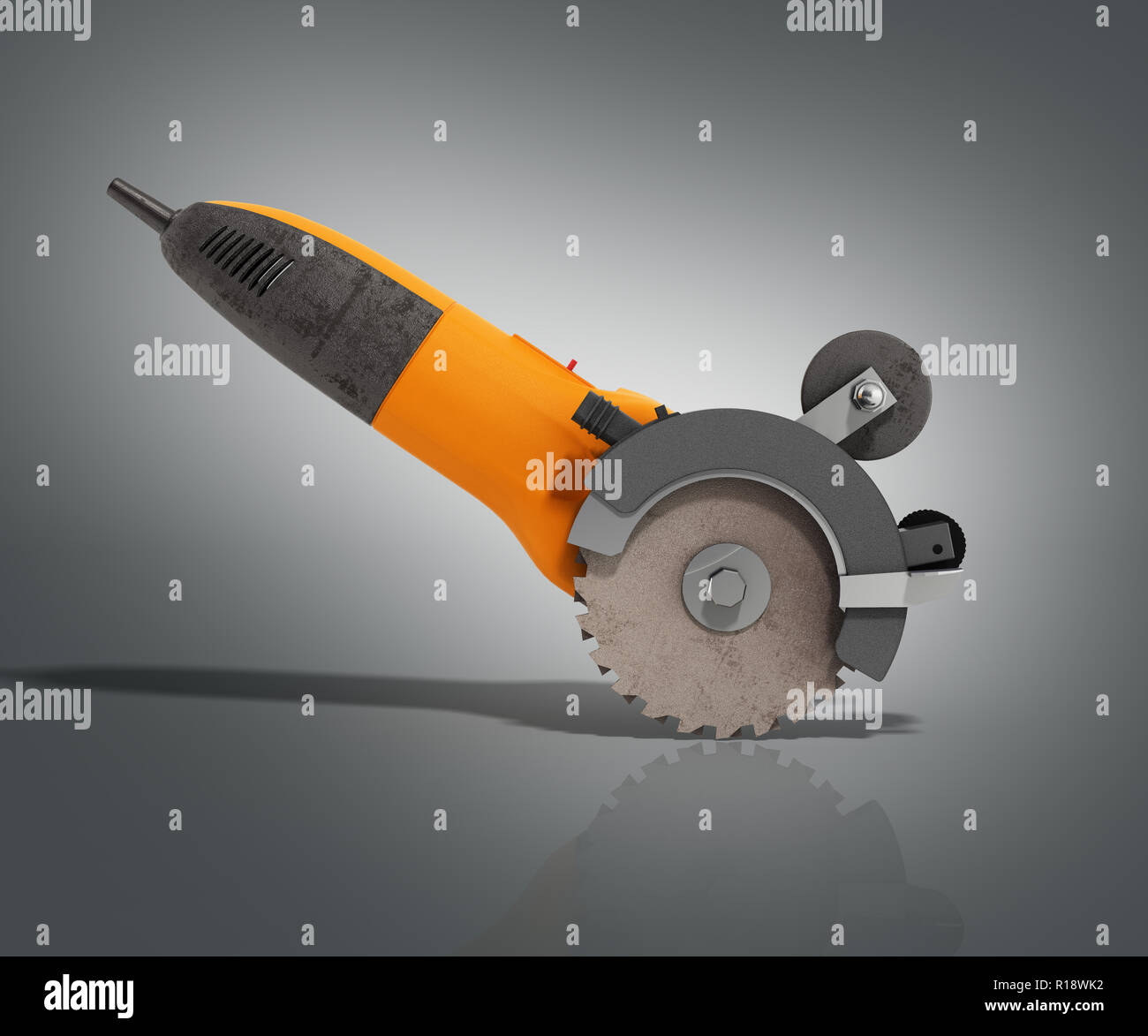 Angle grinder on grey background 3d render Stock Photo - Alamy