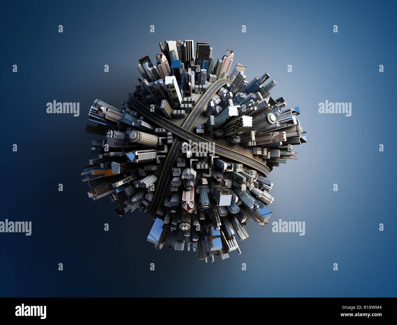 megalopolis aerial view 3d render image on blue Stock Photo - Alamy