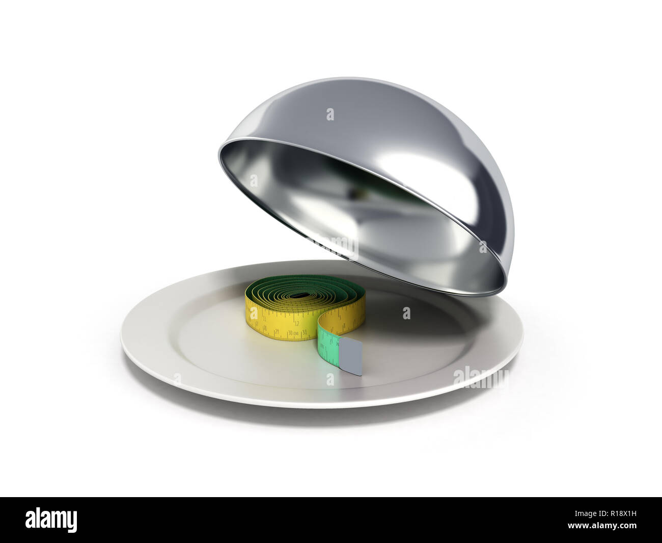 Concepts for a healthy food measure tape in Restaurant cloche with open ...