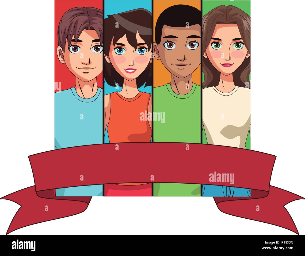 friends young people group cartoon vector illustration graphic design ...
