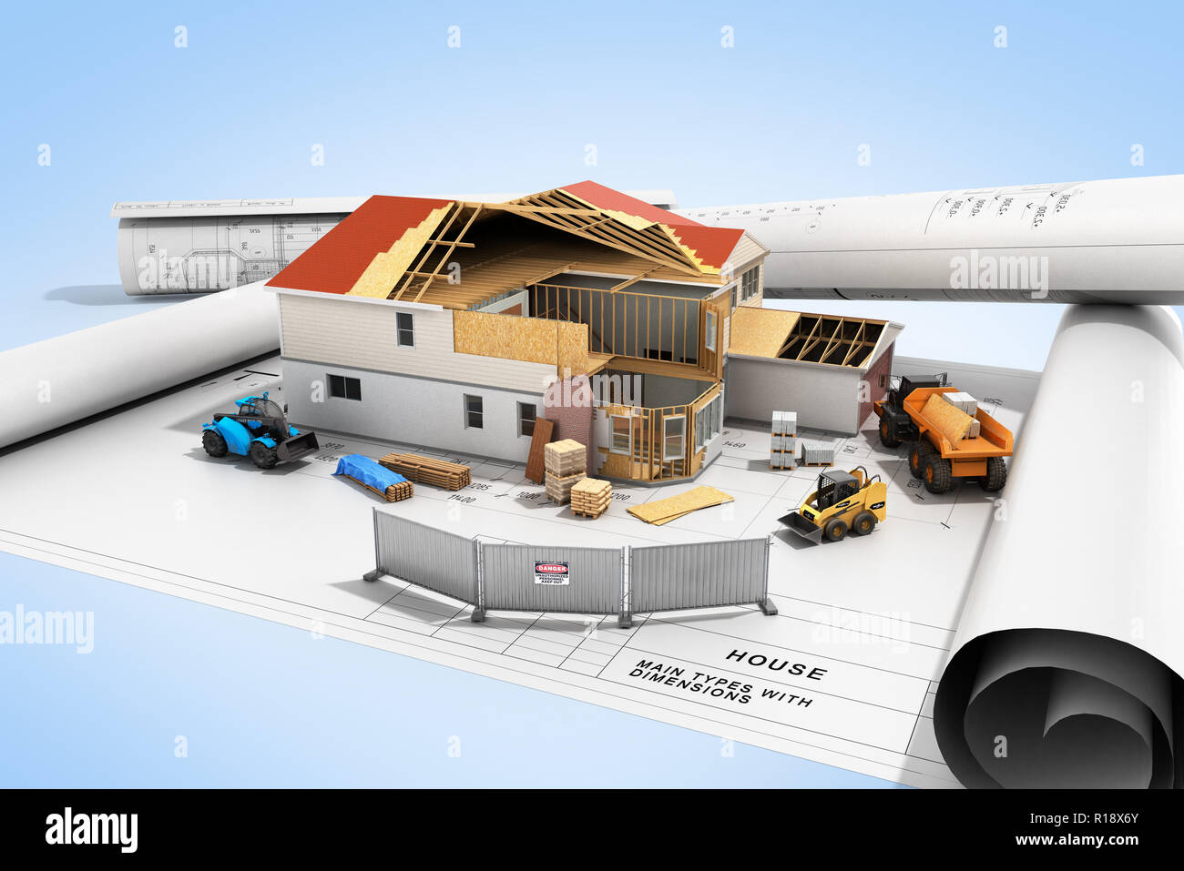 construction concept House in building process Three-dimensional image ...