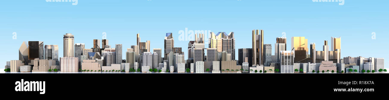 Day city with reflection 3d rendering image on blue gradient Stock ...