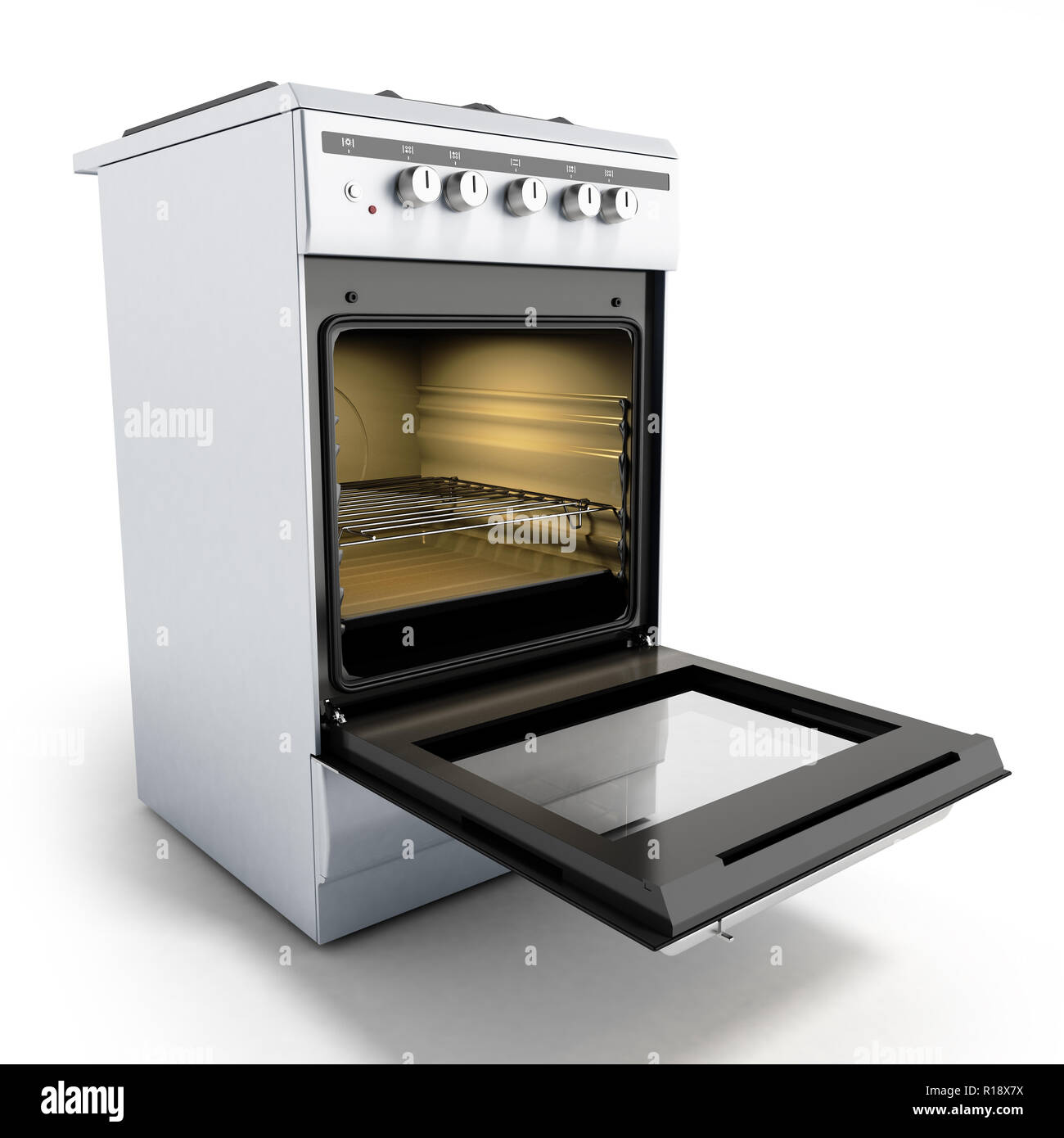 open gas stove 3d render isolated on a white background Stock Photo - Alamy
