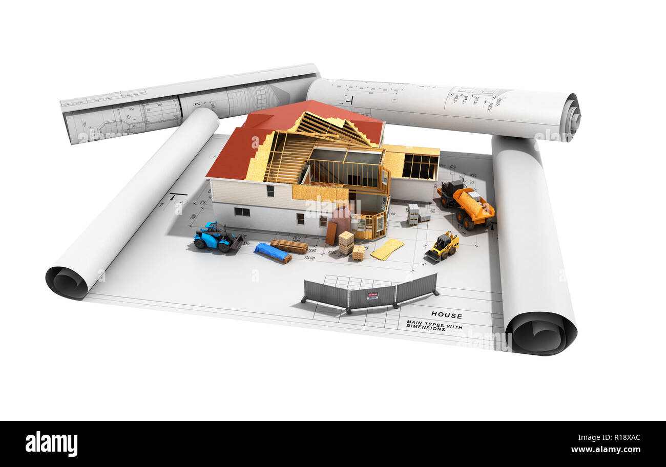 construction concept House in building process Three-dimensional image ...