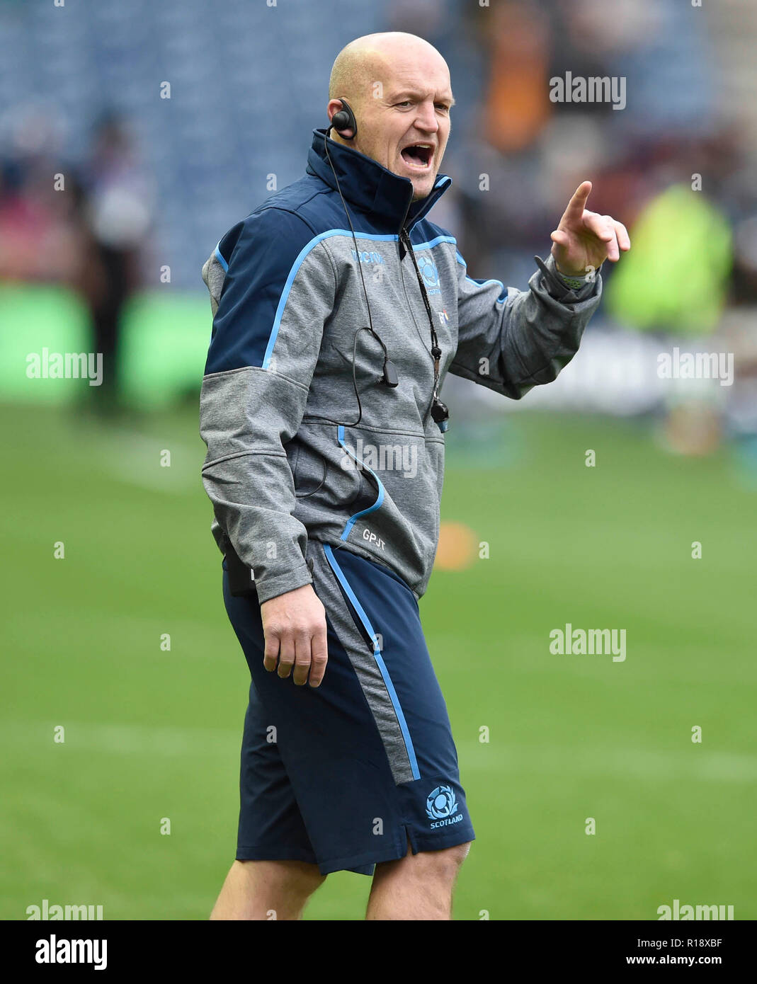Scotland coach Gregor Townsend during the Scotland team warm up before ...