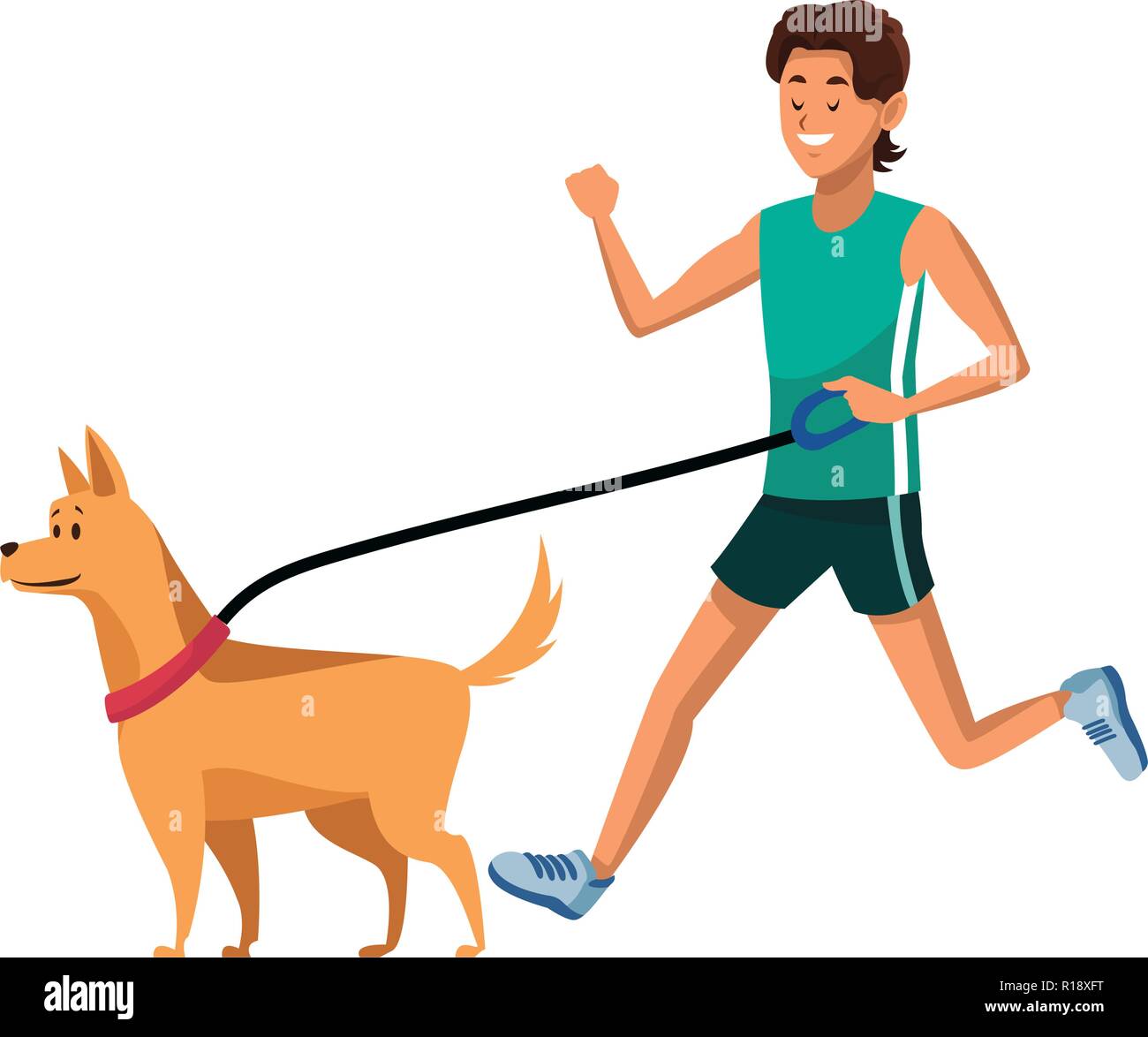 young man running with dogg cartoon vector illustration graphic design ...