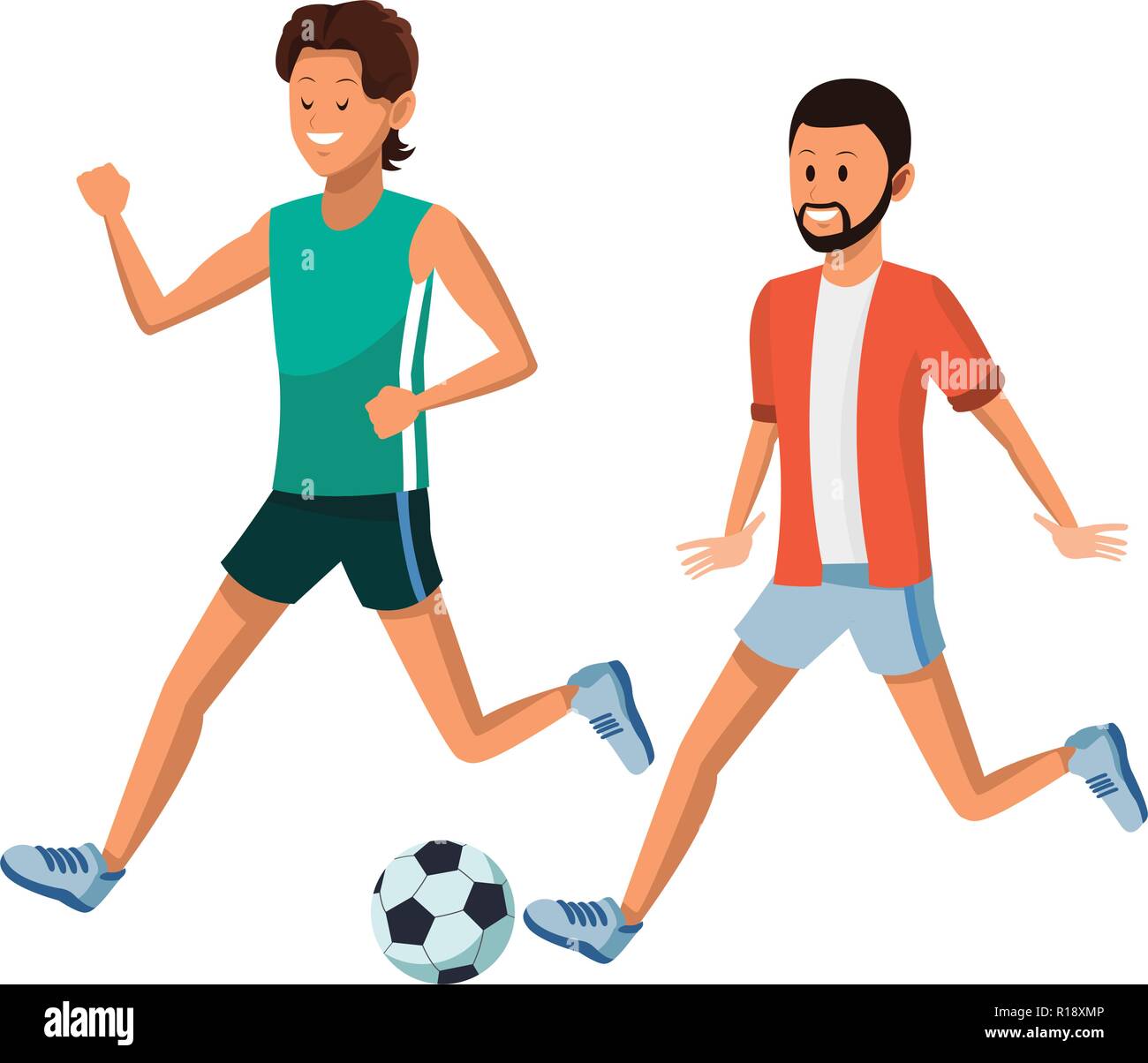 friends young men playing soccer cartoon vector illustration graphic ...