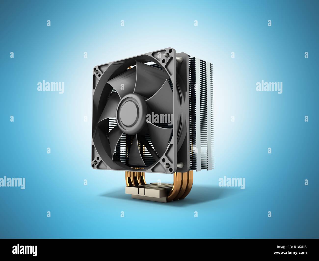 Active CPU cooler with the aluminum finned heat-sink and the fan 3d ...