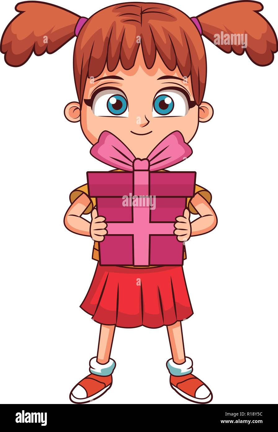 Girl holding giftbox birthday cartoon vector illustration graphic ...