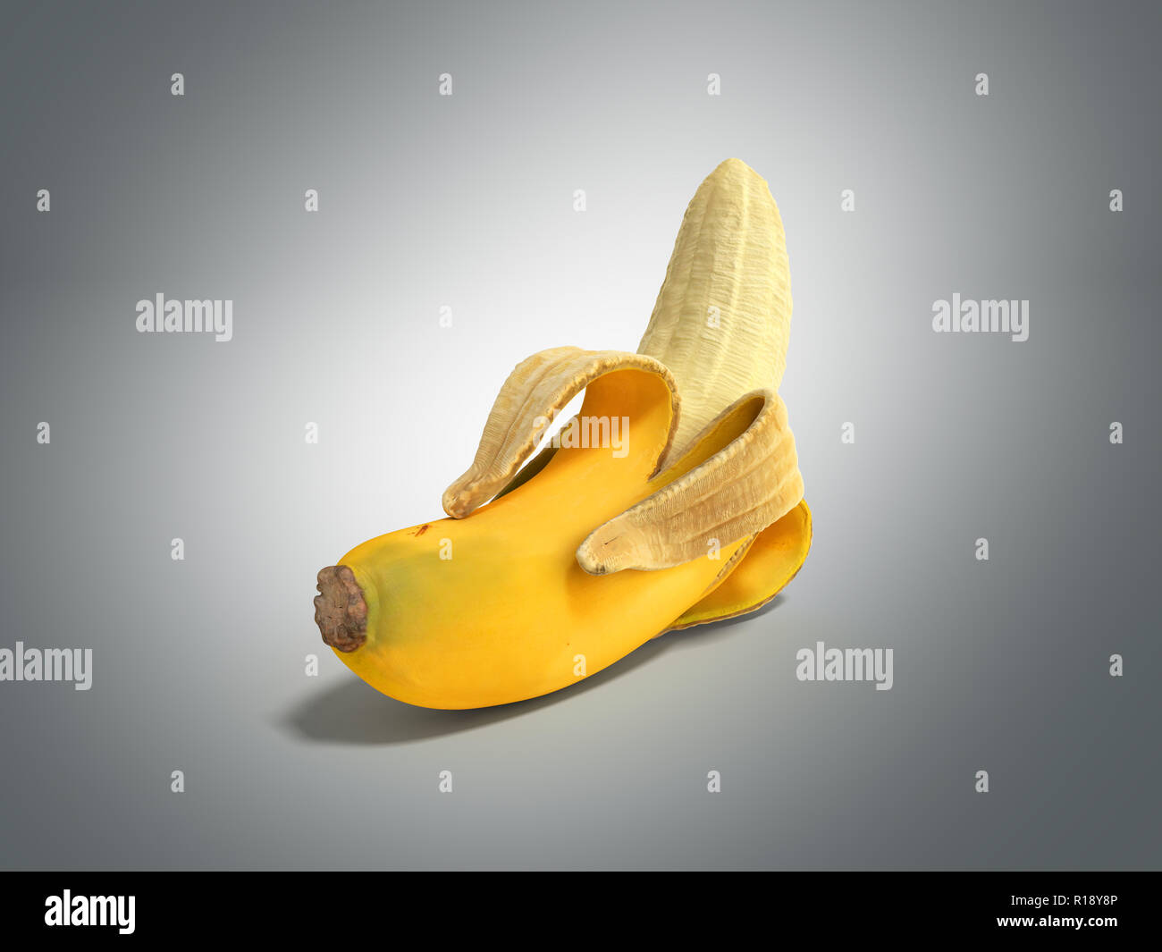 Half peeled Banana Open Banana 3d render on grey Stock Photo - Alamy