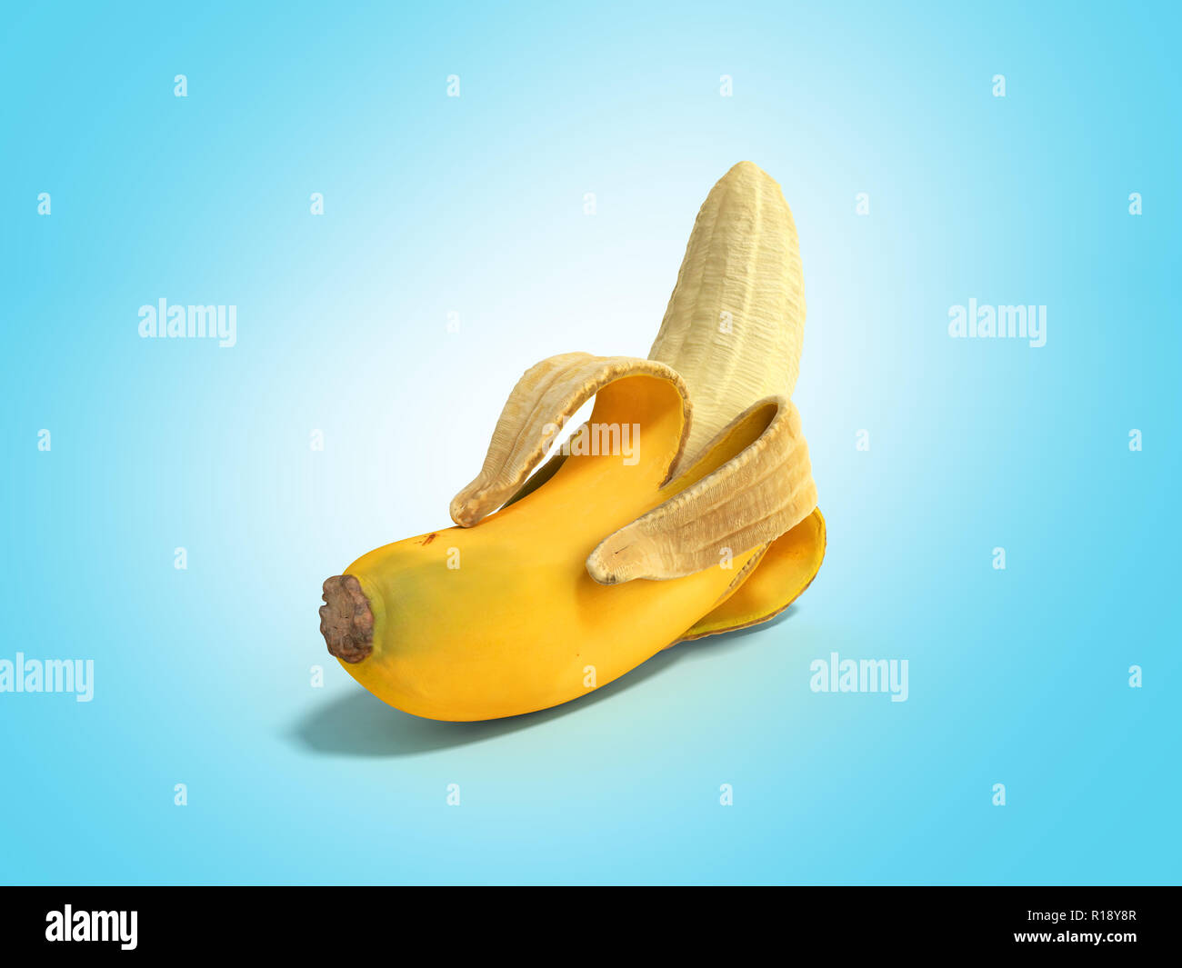 Half peeled Banana Open Banana 3d render on blue Stock Photo - Alamy