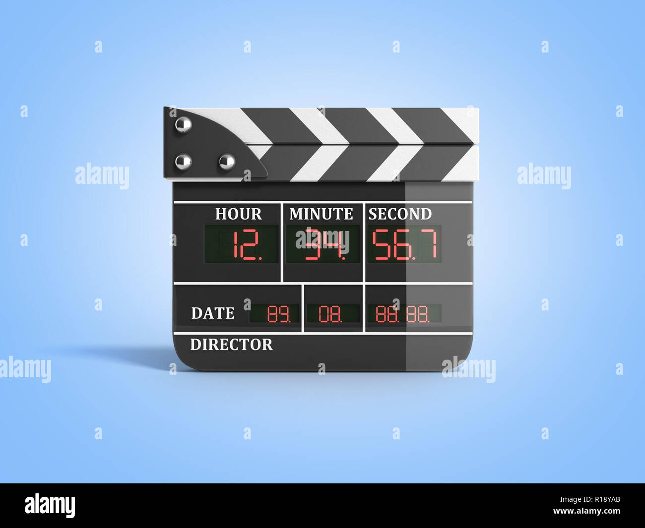 movie clapper board high quality 3d render on blue Stock Photo - Alamy