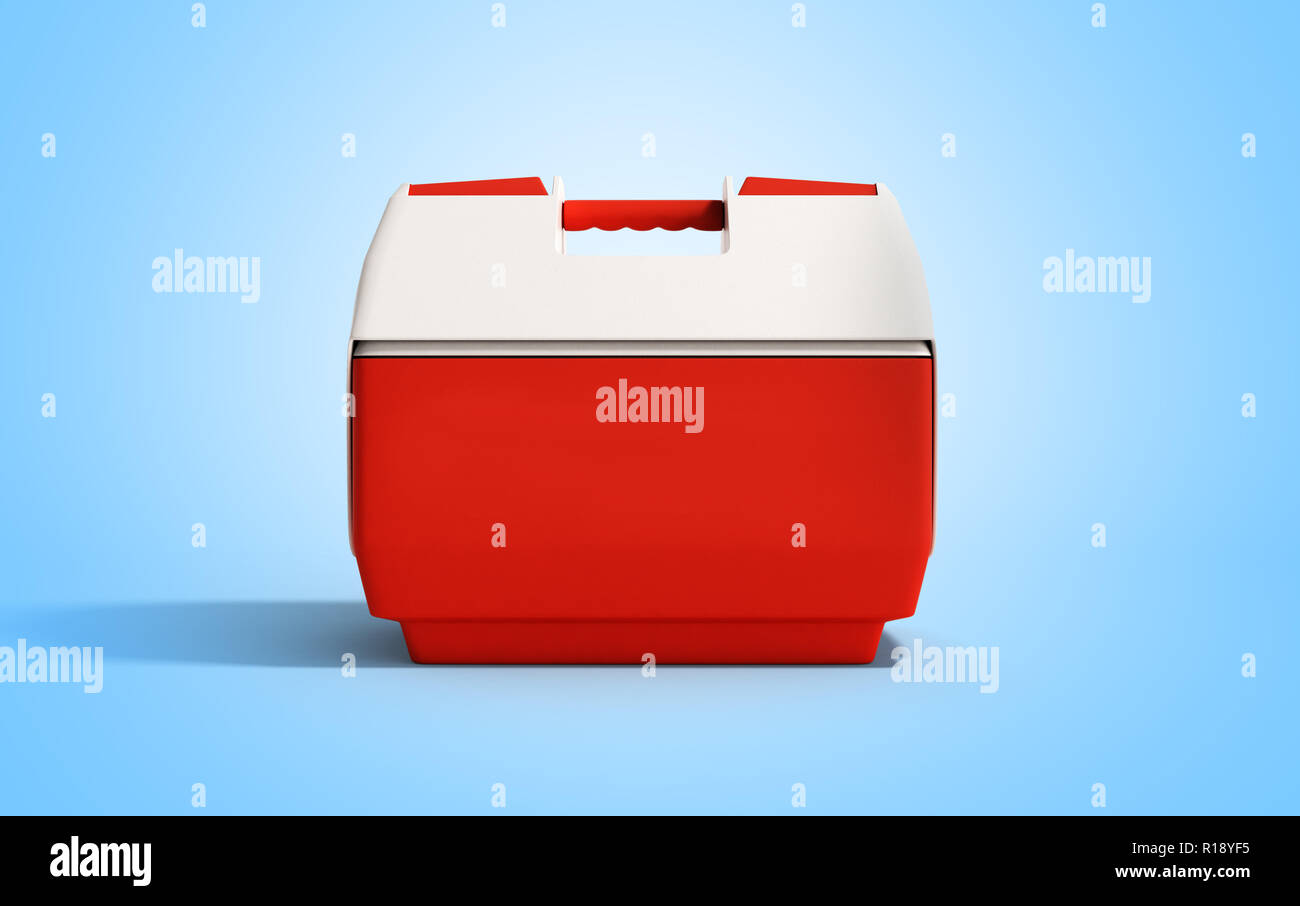 closed refrigerator box red 3d render on blue background Stock Photo ...